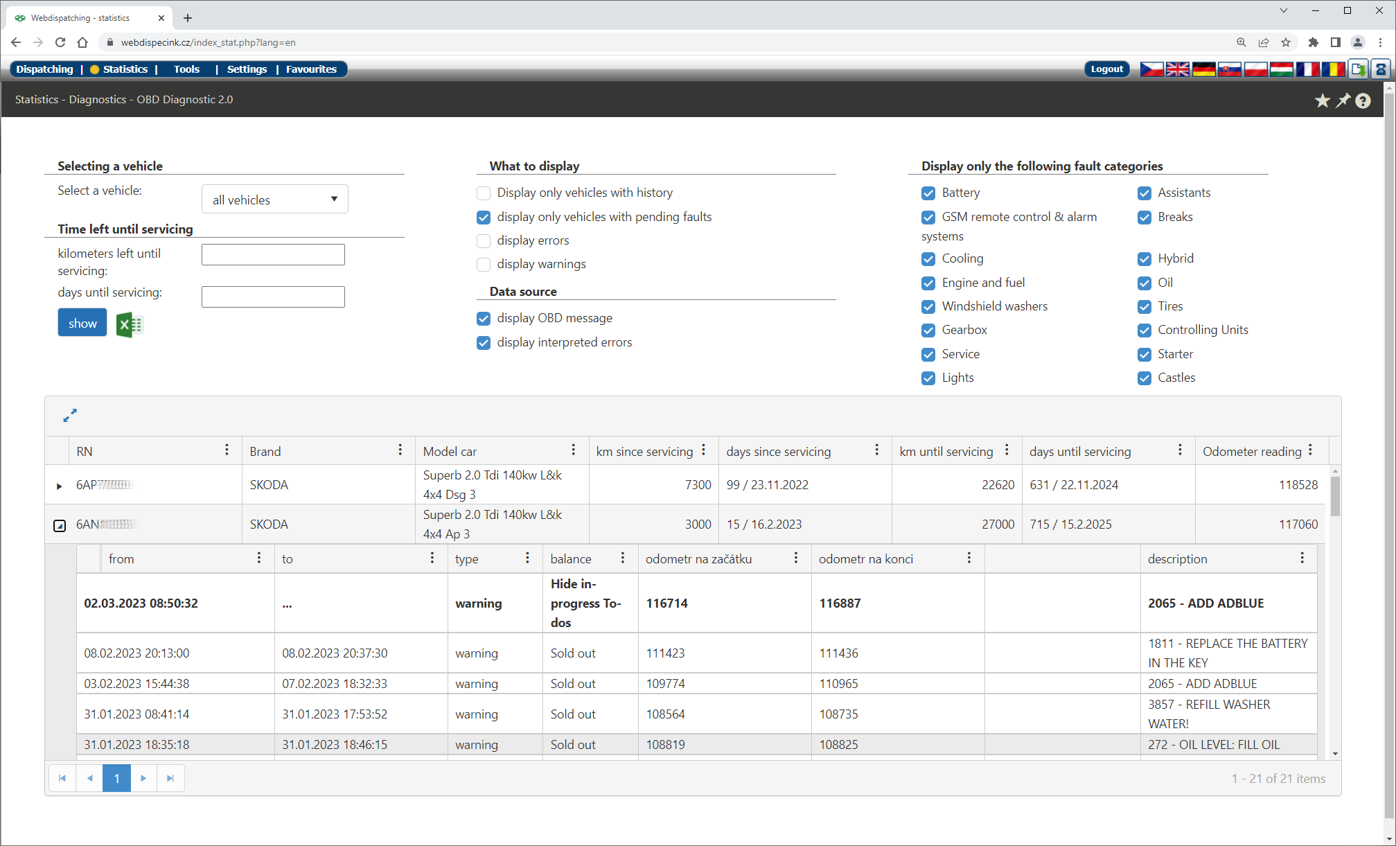 Vehicle diagnostics - Webdispatching