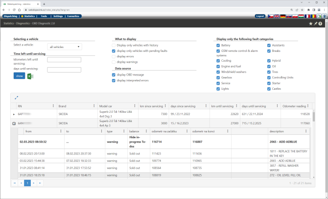 Vehicle diagnostics - Webdispatching
